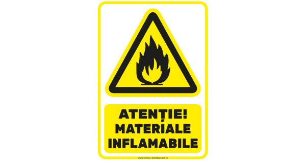 Autocolant ATENTIE Materiale inflamabile 148x210mm format A5